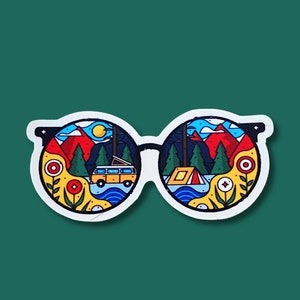 Sunglass Camping Fun Custom Vinyl Waterproof Sticker, Water Bottle ...