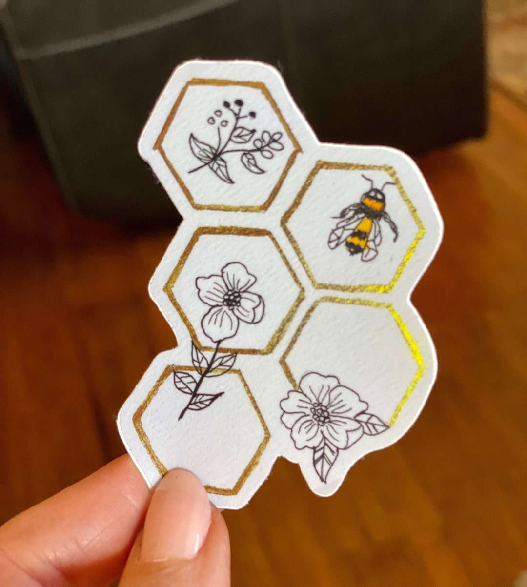 Gold Bee & Blossom, Bee Lovers Custom Sticker, Waterproof Vinyl Laptop ...