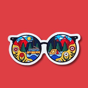 Sunglass Camping Fun Custom Vinyl Waterproof Sticker, Water Bottle ...