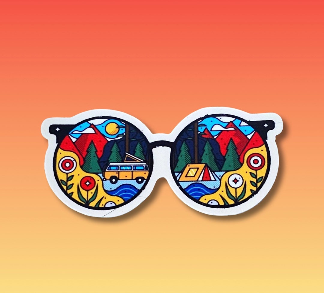 Sunglass Camping Fun Custom Vinyl Waterproof Sticker, Water Bottle ...