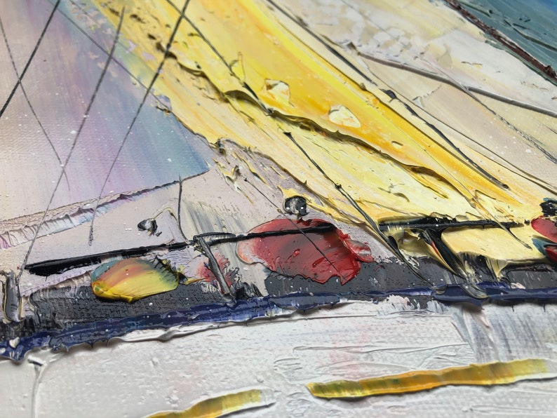 Large Colorful Sailboat Painting on Canvasoriginal Abstract | Etsy