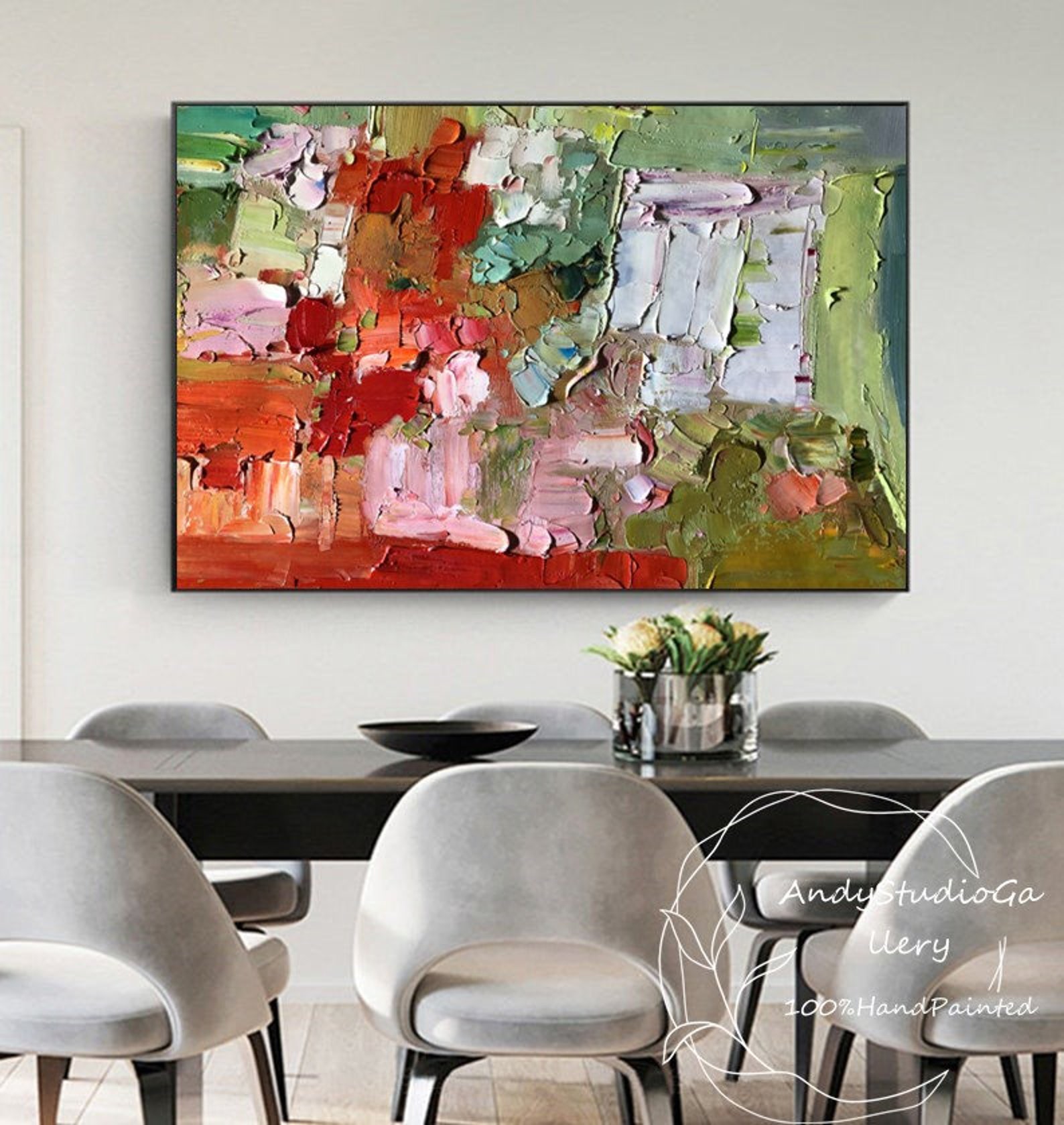 Large Wall Art Original Colorful Painting Green Textured - Etsy