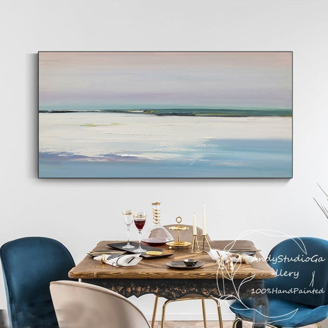 Original Texture Blue Seascape Oil Painting Large Sea Level Painting ...