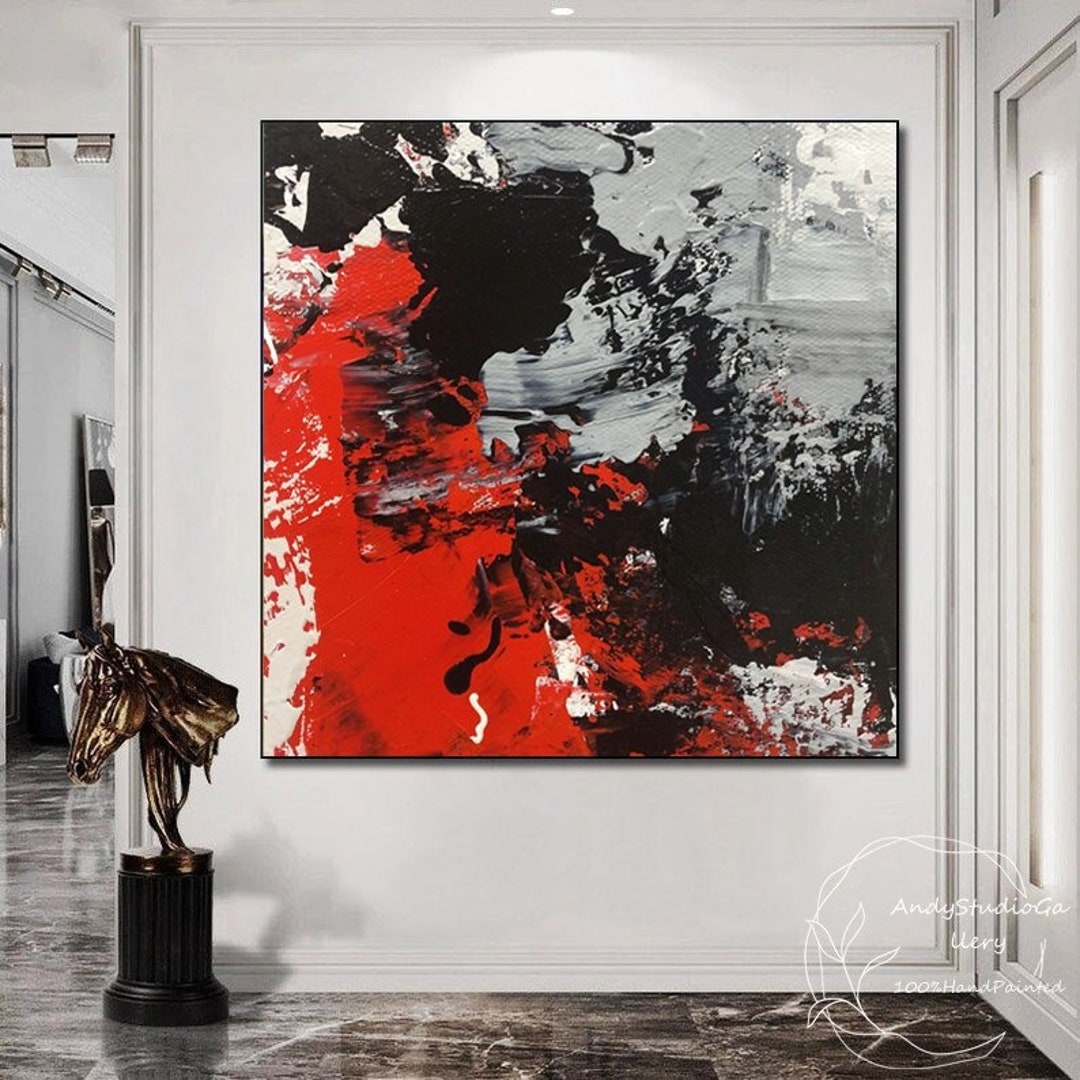 Extra Large Abstract Black Oil Painting Original Red Abstract Painting ...