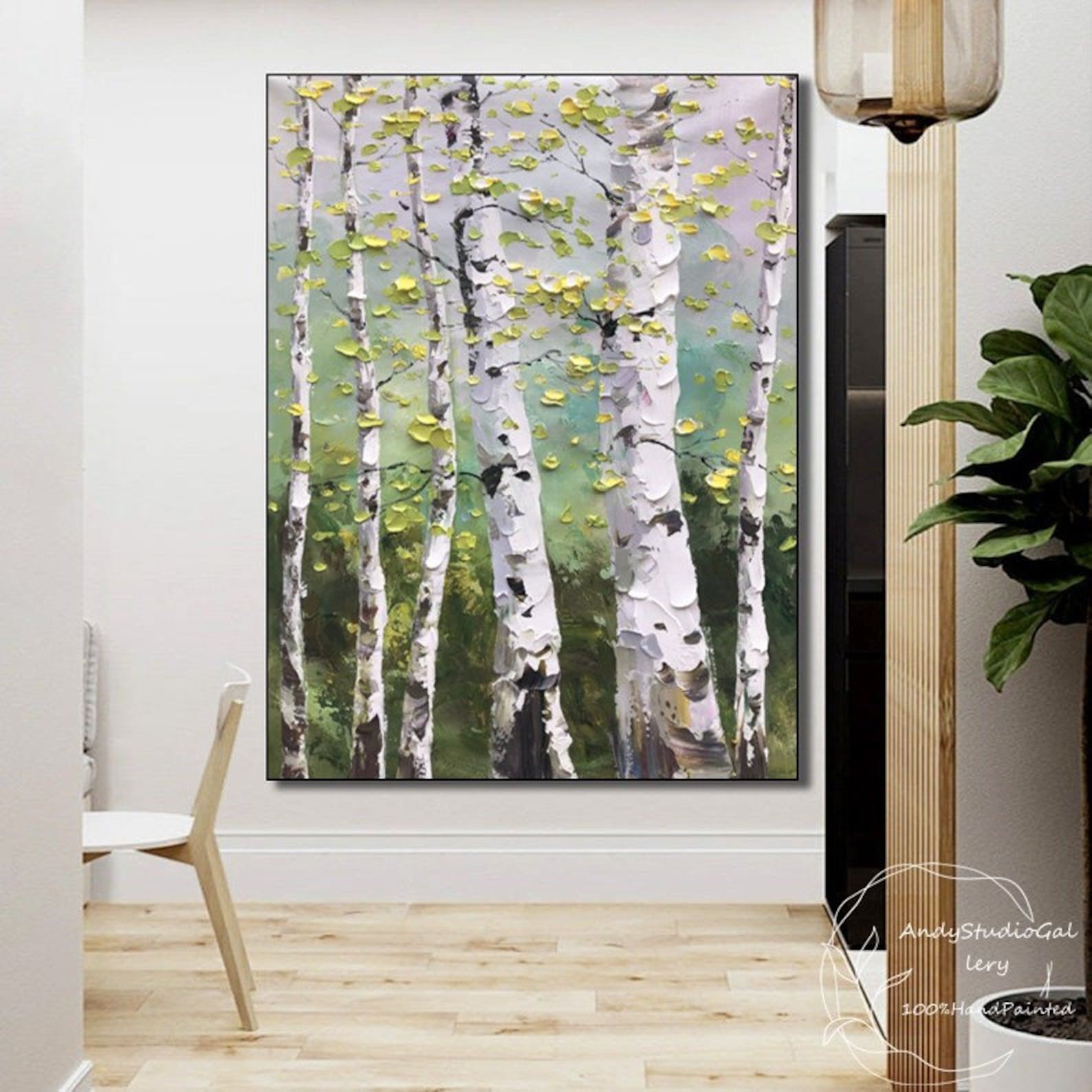 Large Silver Birch Tree Oil Painting on Canvas Original Green - Etsy