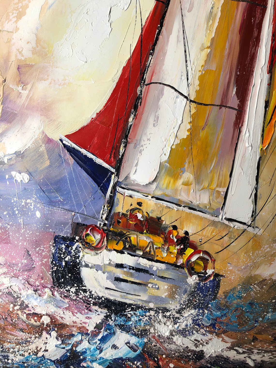 Large Original Sailboat Painting Nautical Oil Painting Seascape Wall ...