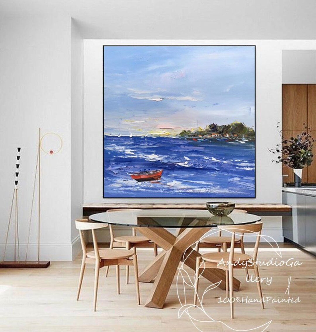 Large Sky and Sea Painting Original Sea Oil Painting Blue Waves Texture ...