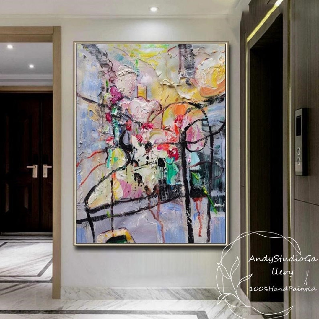 Extra Large Abstract Black Line Oil Painting on Canvas Modern Abstract ...