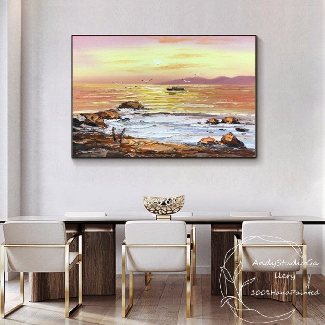 Large Original Sunset Ocean Abstract Painting Beach 3D Texture Painting ...