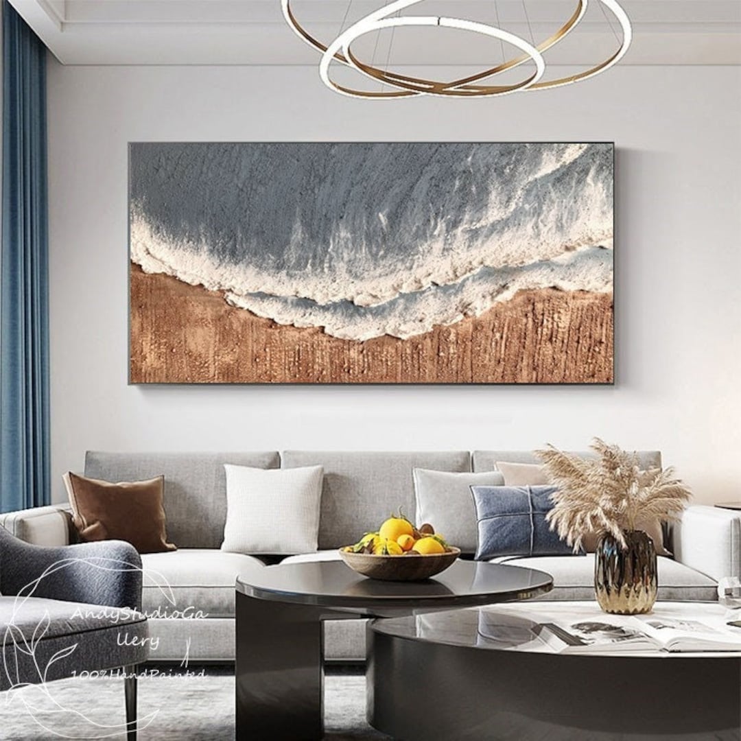 Large Abstract Beach Oil Painting 3D Wave Acrylic Painting Ocean ...