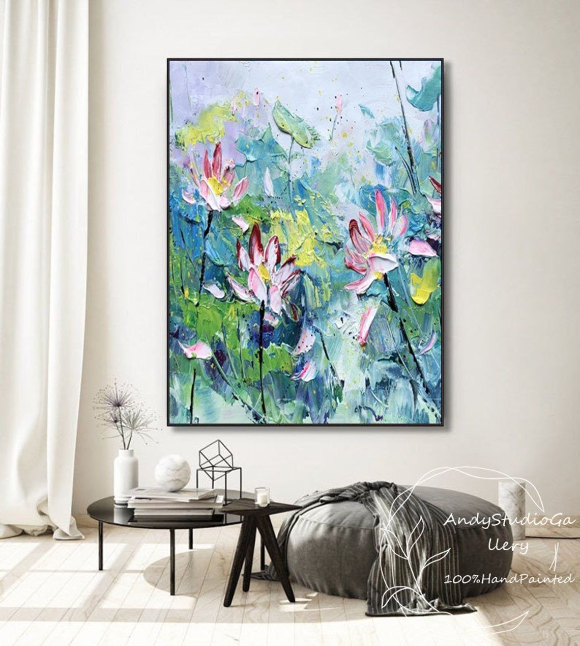 Original Pink Lotus Abstract Painting Large Wall Art Lotus Oil | Etsy