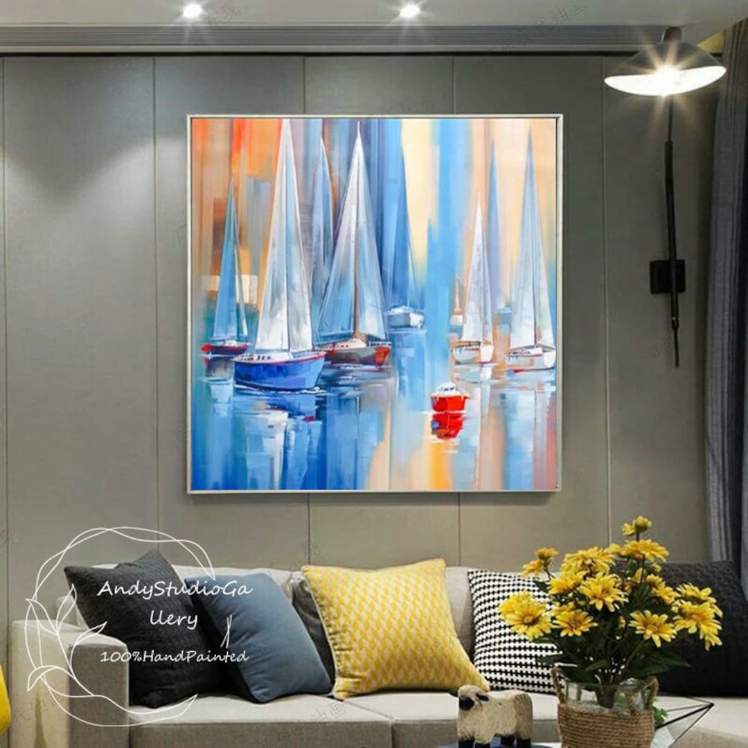 Sailboat Painting Abstract Seascape Original Modern Art Home Decor for ...