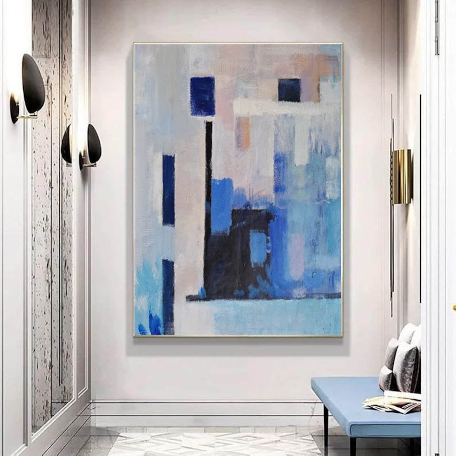 Large Blue and White Abstract Painting On Canvas Original Wall | Etsy
