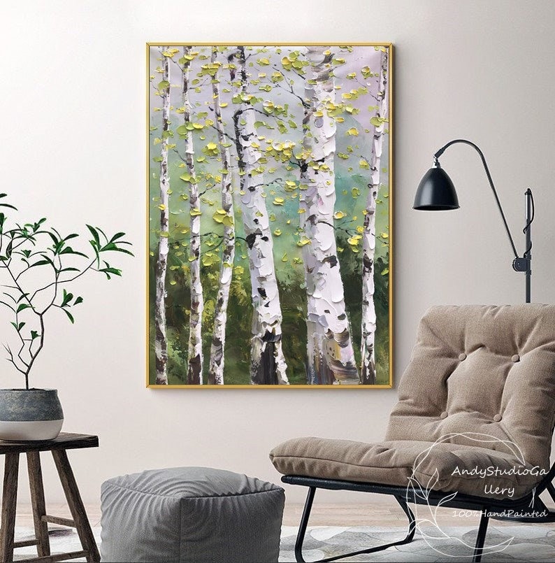 Large Silver Birch Tree Oil Painting on Canvas Original Green - Etsy