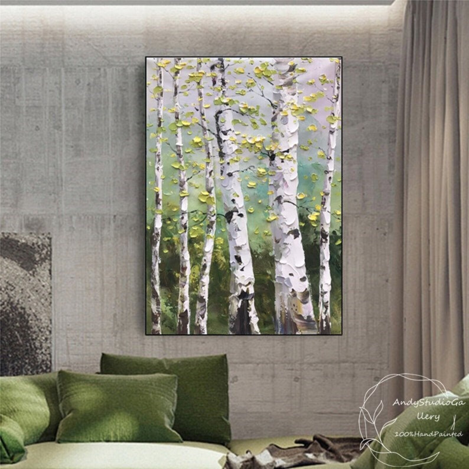 Large Silver Birch Tree Oil Painting on Canvas Original Green Birch ...