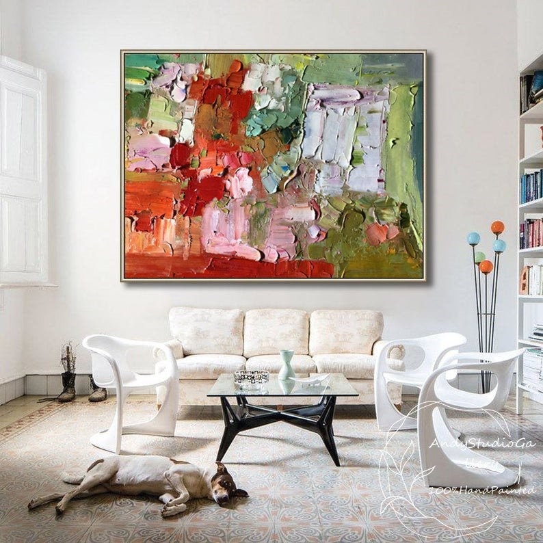 Large Wall Art Original Colorful Painting Green Textured | Etsy