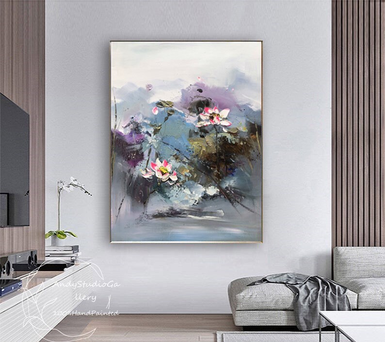 Large Abstract Lotus Paintingminimalist Landscape Wall | Etsy