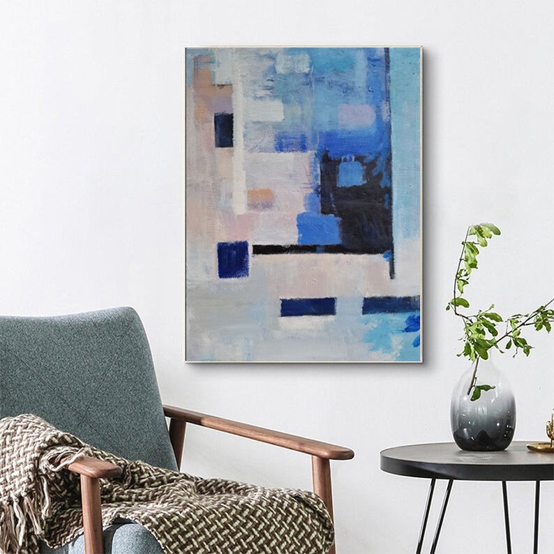 Large Modern Art Landscape Original Abstract Painting Blue | Etsy