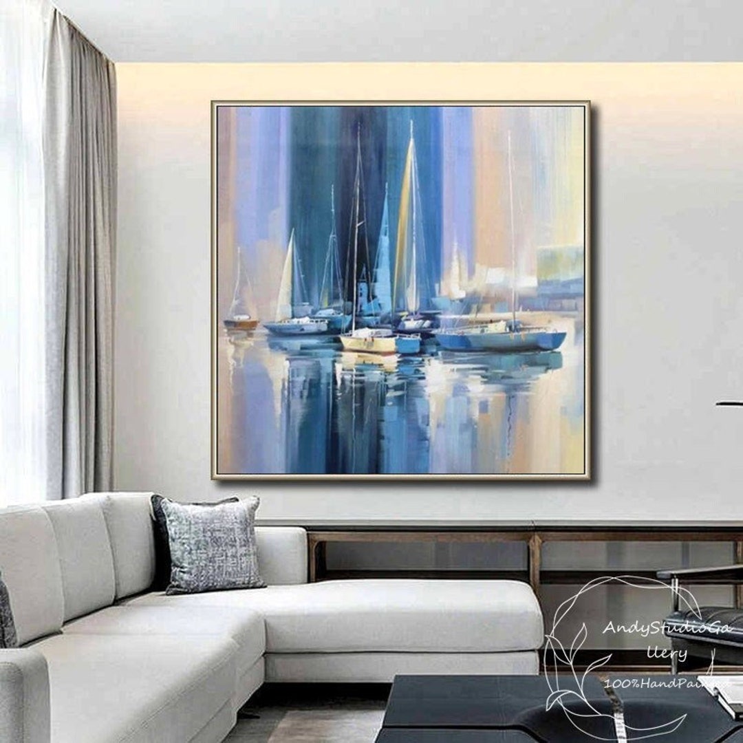Large Abstract Sailboats Oil Painting Original Abstract Sailing Wall ...
