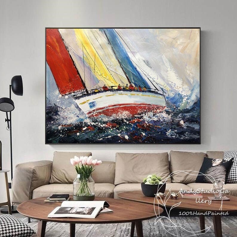 Large colorful sailboat painting on canvasOriginal abstract | Etsy