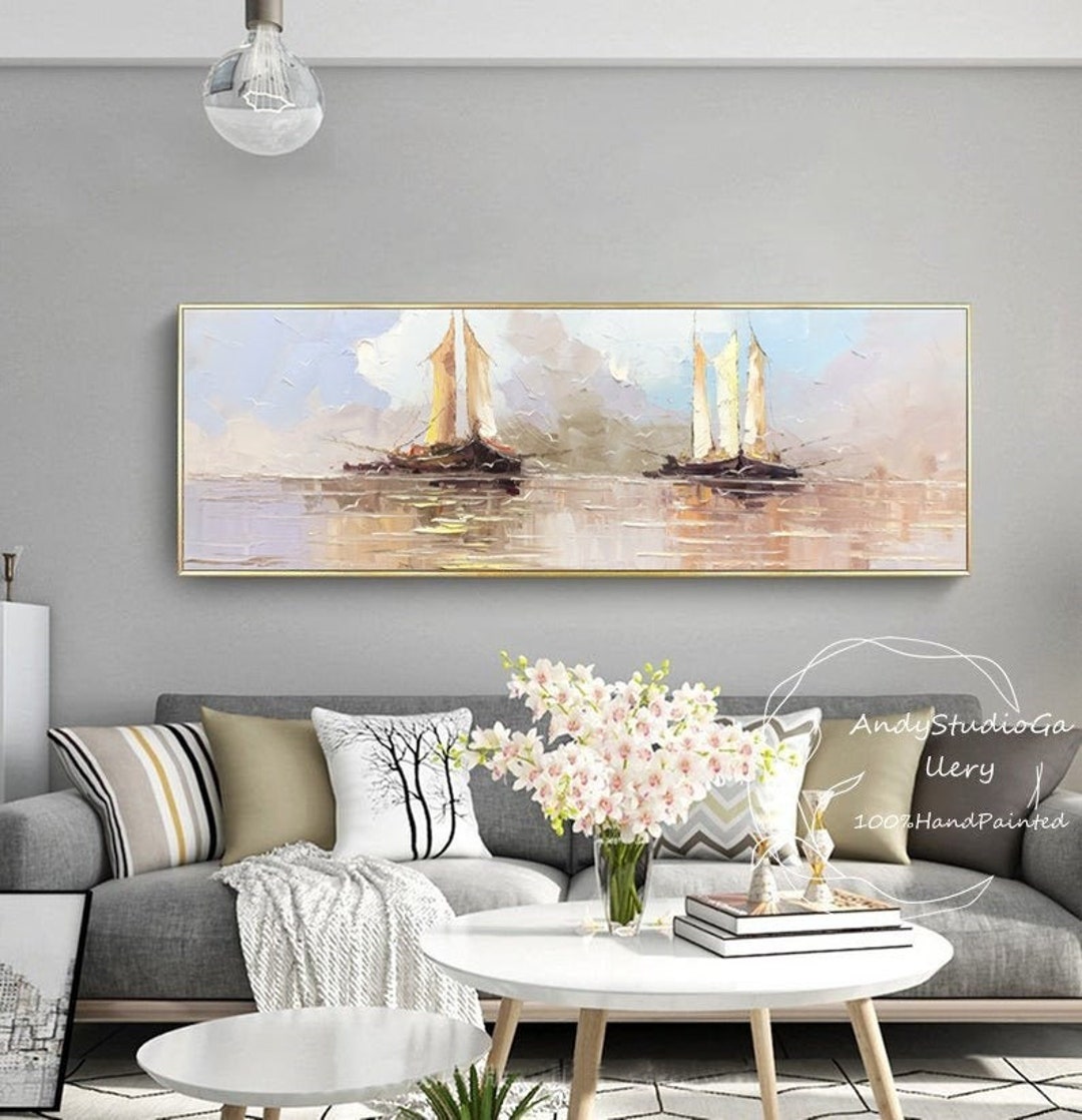 Abstract Sailing Boats Oil Painting Landscape Sky and Sea Painting ...