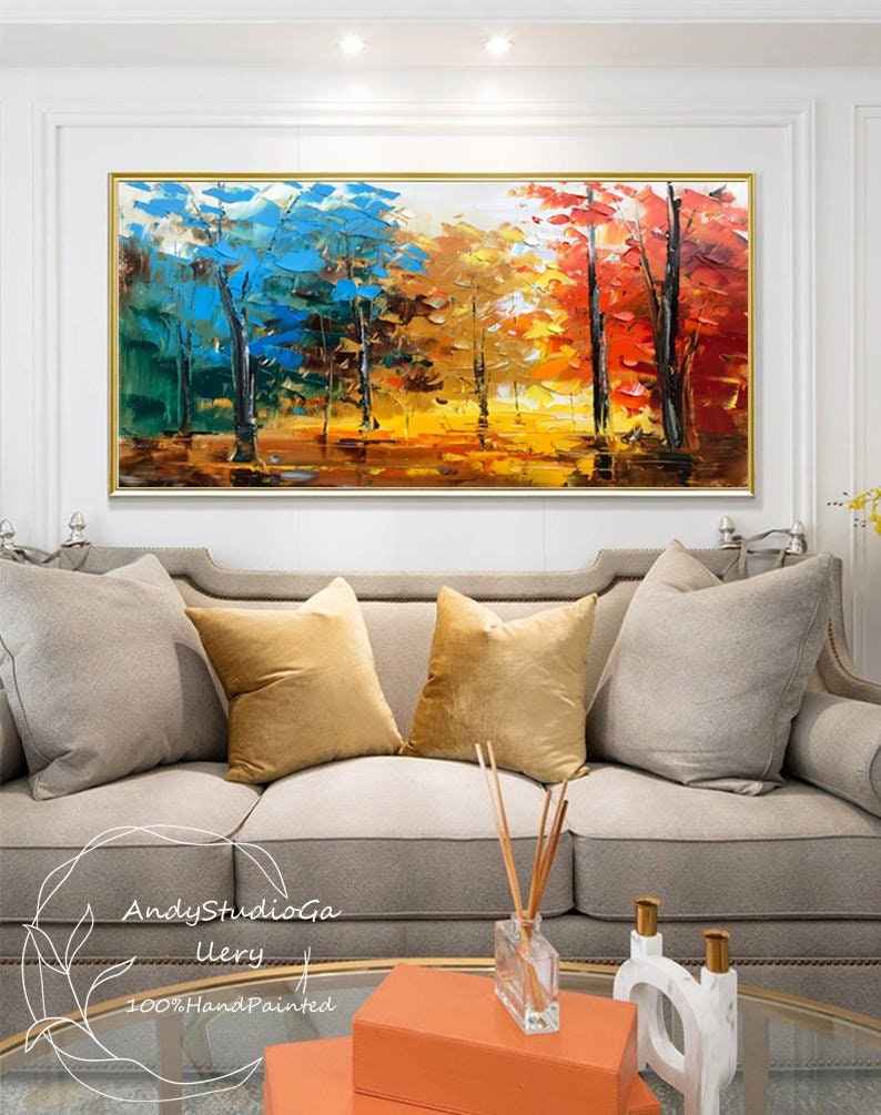 Original Abstract Colorful Tree Wall Art Large Abstract Forest | Etsy