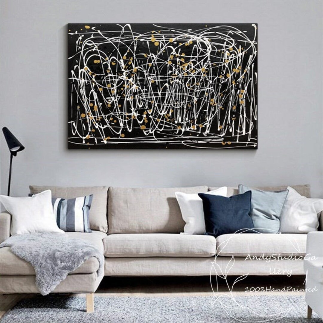Black Lines Graffiti Oil Painting Black Abstract Painting on Canvas ...