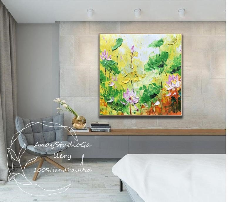 Lotus Abstract Oil Painting Floral Painting Landscape Art | Etsy