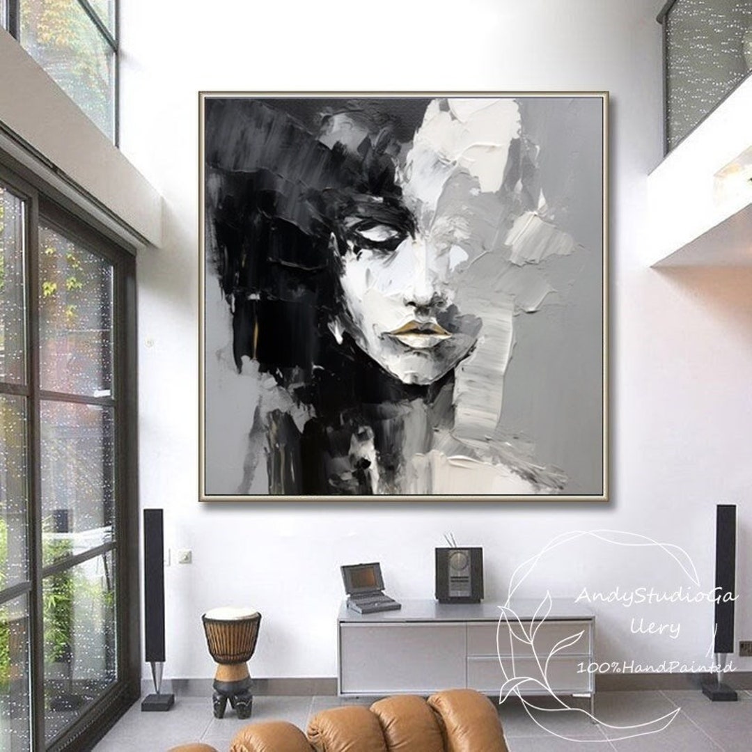 Large Black and White Abstract Lady Painting Original Texture Woman ...