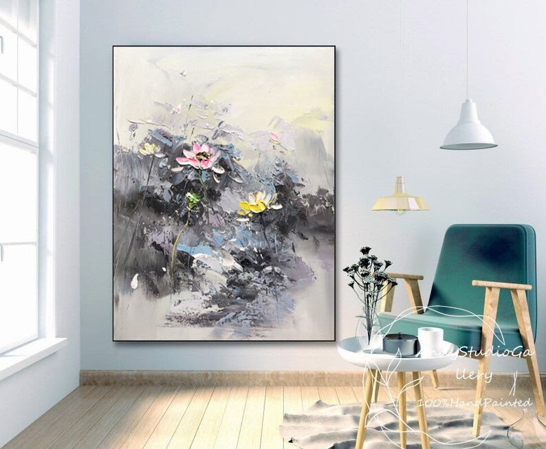 Original Abstract Painting Lotus Flower Painting Oversize | Etsy