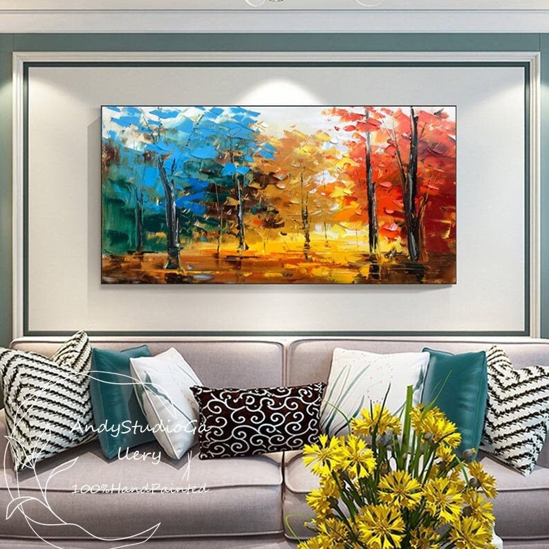 Original Abstract Colorful Tree Wall Art Large Abstract Forest | Etsy