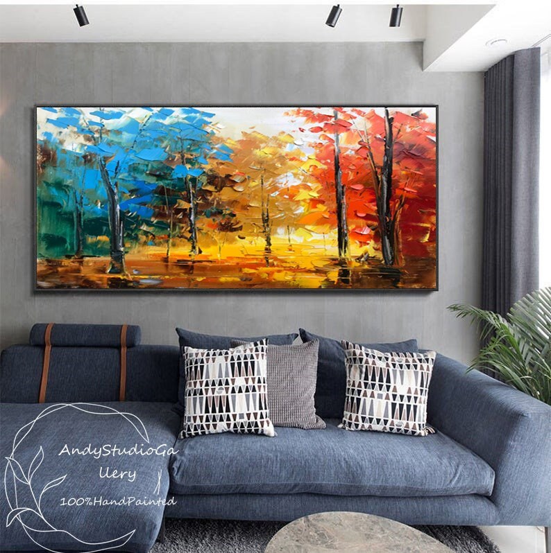 Original Abstract Colorful Tree Wall Art Large Abstract Forest | Etsy