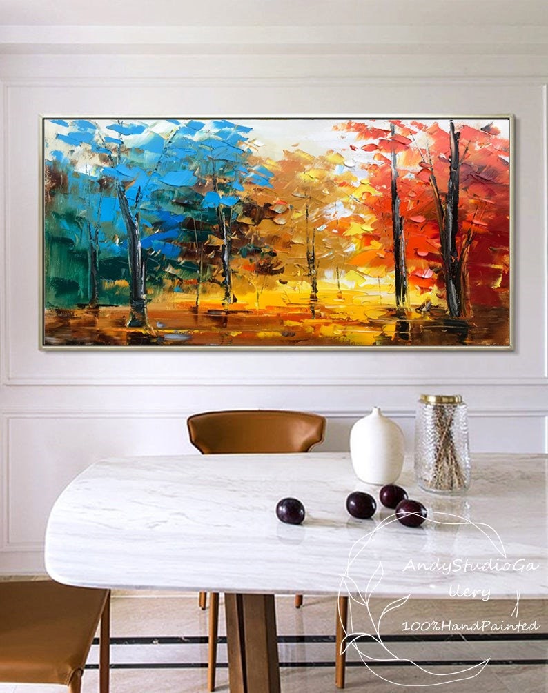 Original Abstract Colorful Tree Wall Art Large Abstract Forest | Etsy