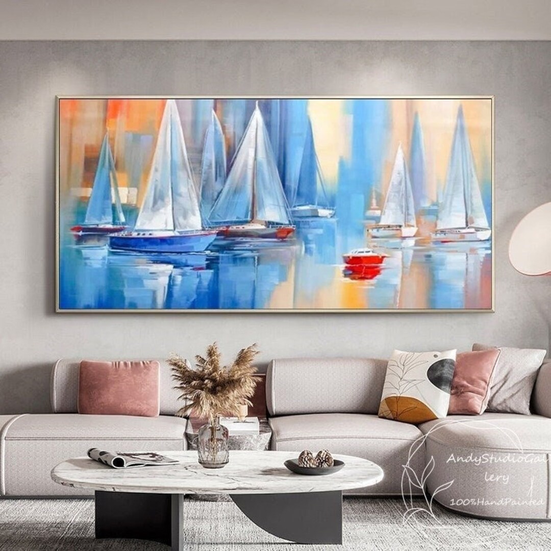 Original Modern Sailboat Landscape Painting Large Abstract Colorful ...