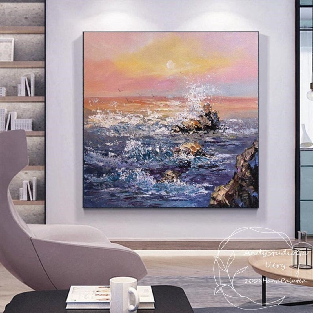 Extra Large Sunset Painting on Canvas Original Ocean Painting - Etsy