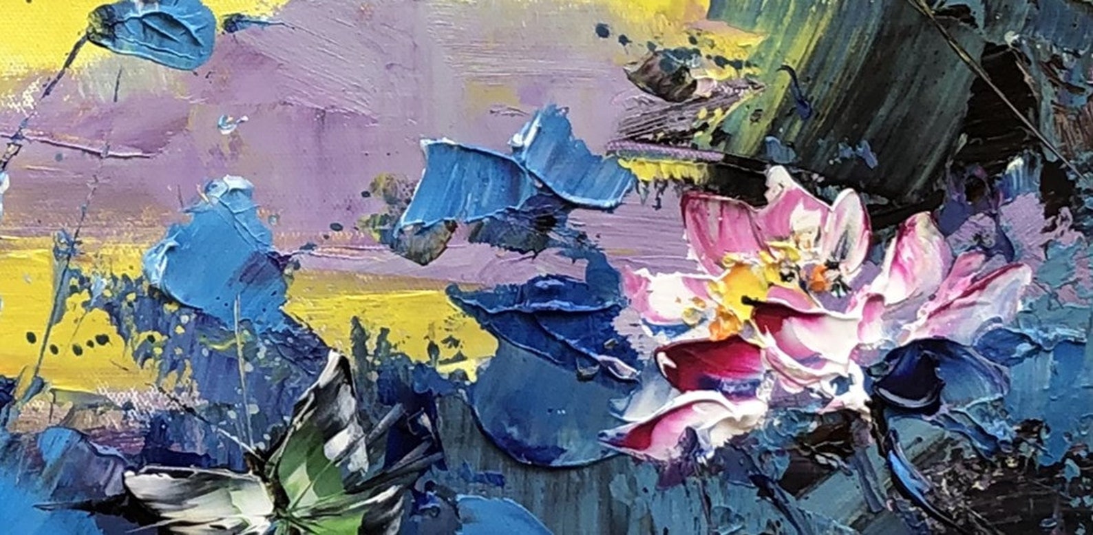 Large Original Lotus Abstract Oil Paintinglarge Wall Artblue - Etsy