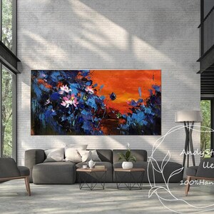 Large Lotus Oil Painting On Canvas Original Floral Canvas Art | Etsy