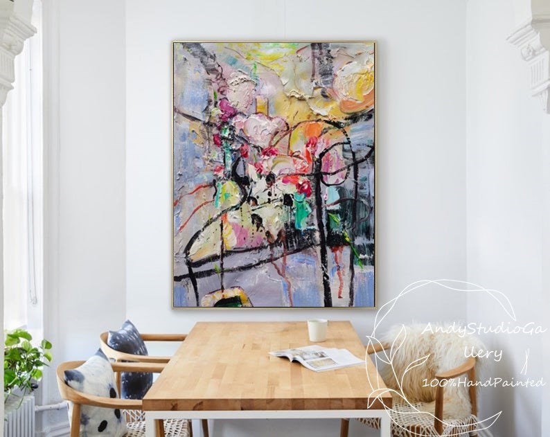 Extra Large Abstract Black Line Oil Painting on Canvas Modern Abstract ...