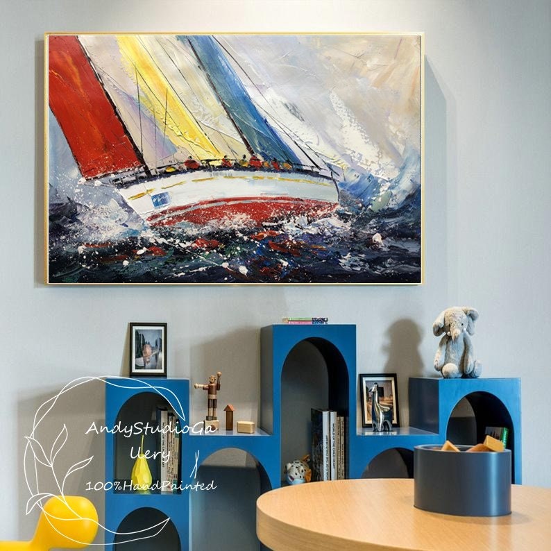 Large colorful sailboat painting on canvasOriginal abstract | Etsy