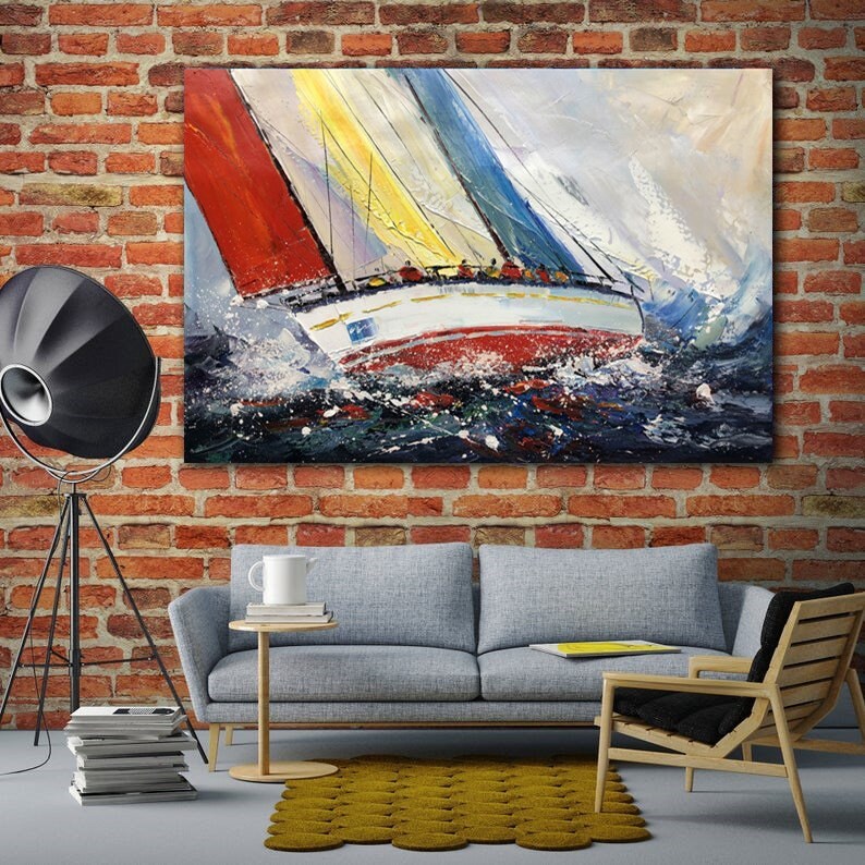 Large colorful sailboat painting on canvasOriginal abstract | Etsy