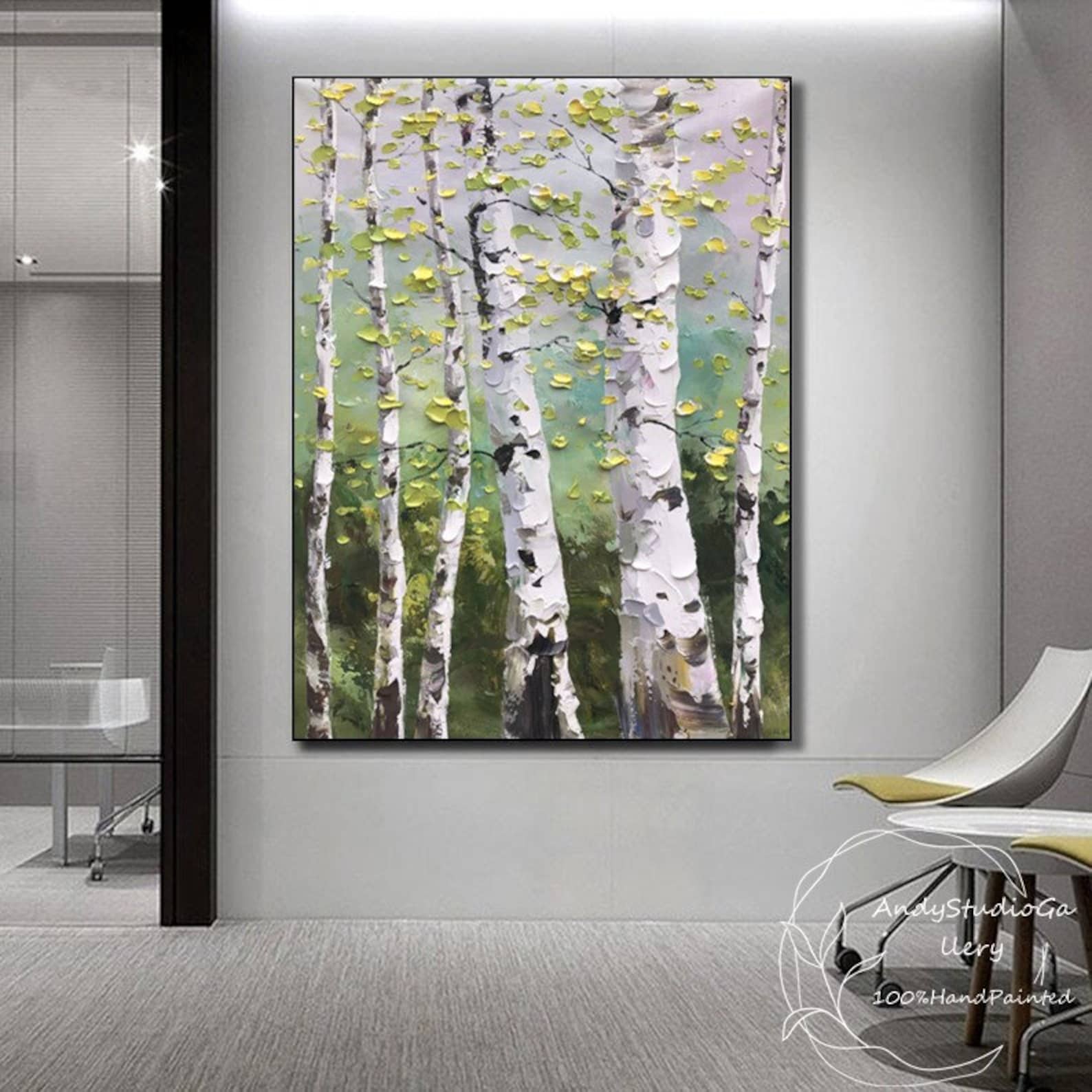 Large Silver Birch Tree Oil Painting on Canvas Original Green Birch ...