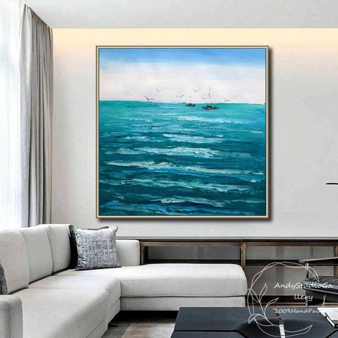 Original Blue Sea Painting Extra Large Sea Oil Painting Blue Waves ...