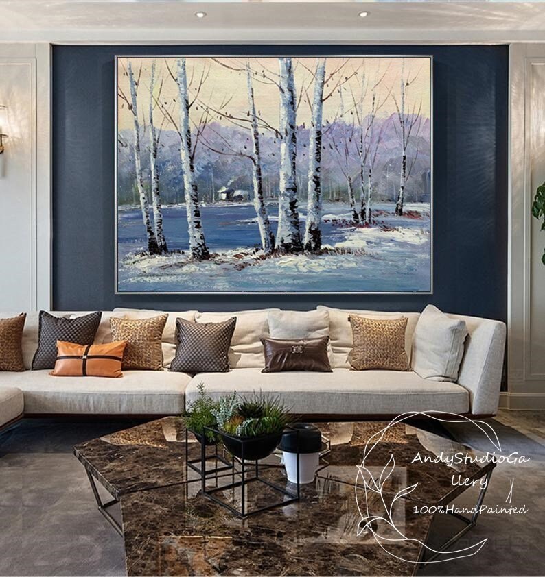 Large Landscape Birch Tree on Canvas Winter Poplar Tree Oil - Etsy