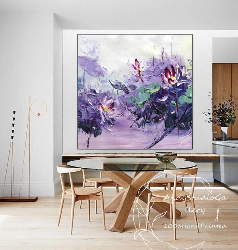 Lotus Flower Paintings on Canvasoriginal Large Lotus - Etsy