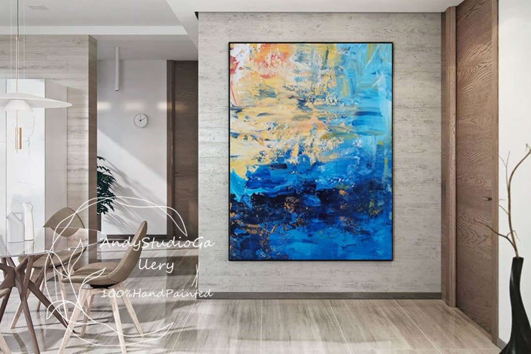 Large Blue Abstract Oil Painting Blue Abstract Canvas Wall Art Extra ...