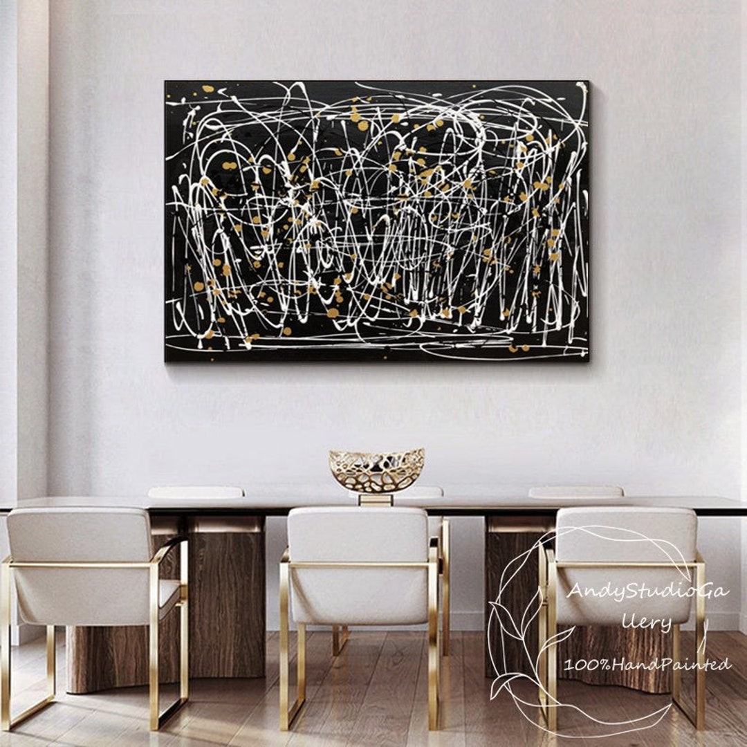 Black Lines Graffiti Oil Painting Black Abstract Painting on Canvas ...