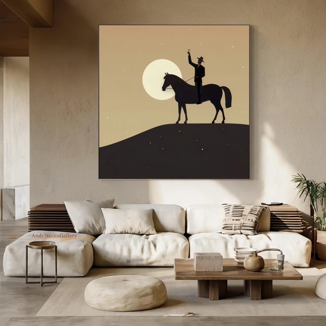 Brown Abstract Horse Rider Figure Painting Horse Art Neutral Home Decor ...