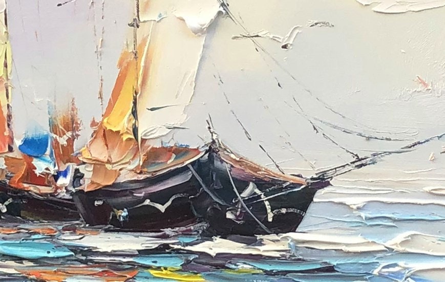 Grote originele zeilboten schilderij vintage | Etsy