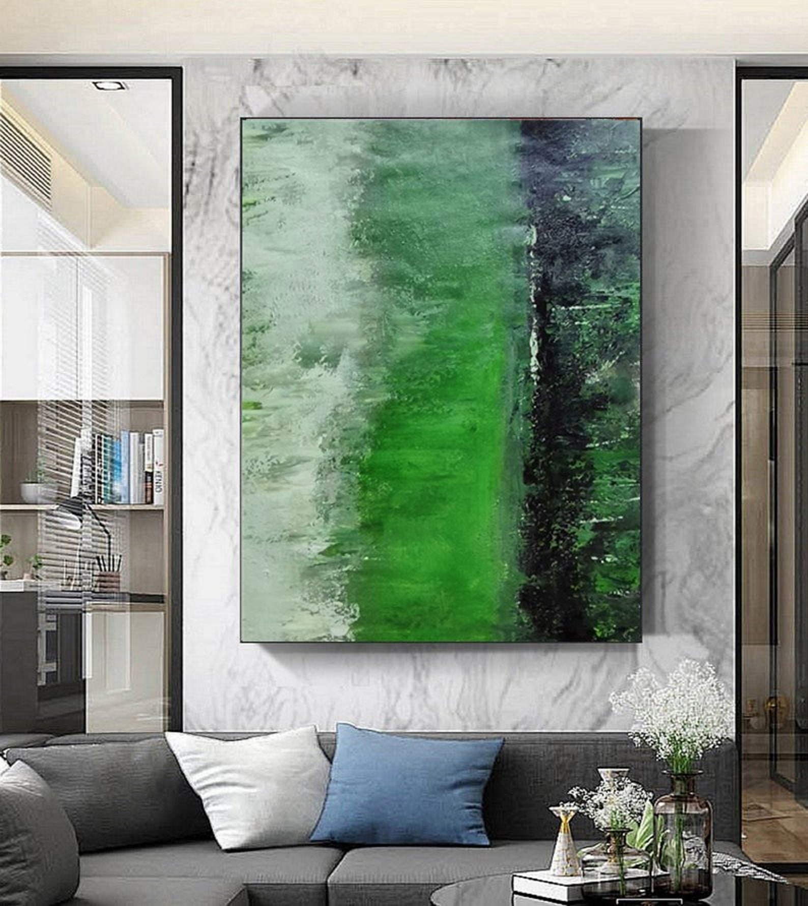Large Abstract Green Painting Oversized Abstract Art Large | Etsy