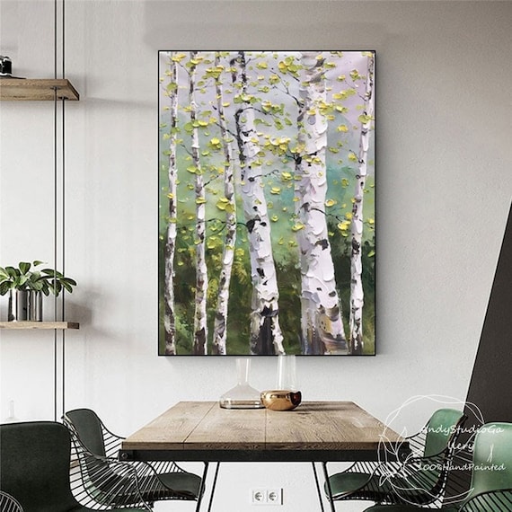 Large Silver Birch Tree Oil Painting on Canvas Original Green - Etsy